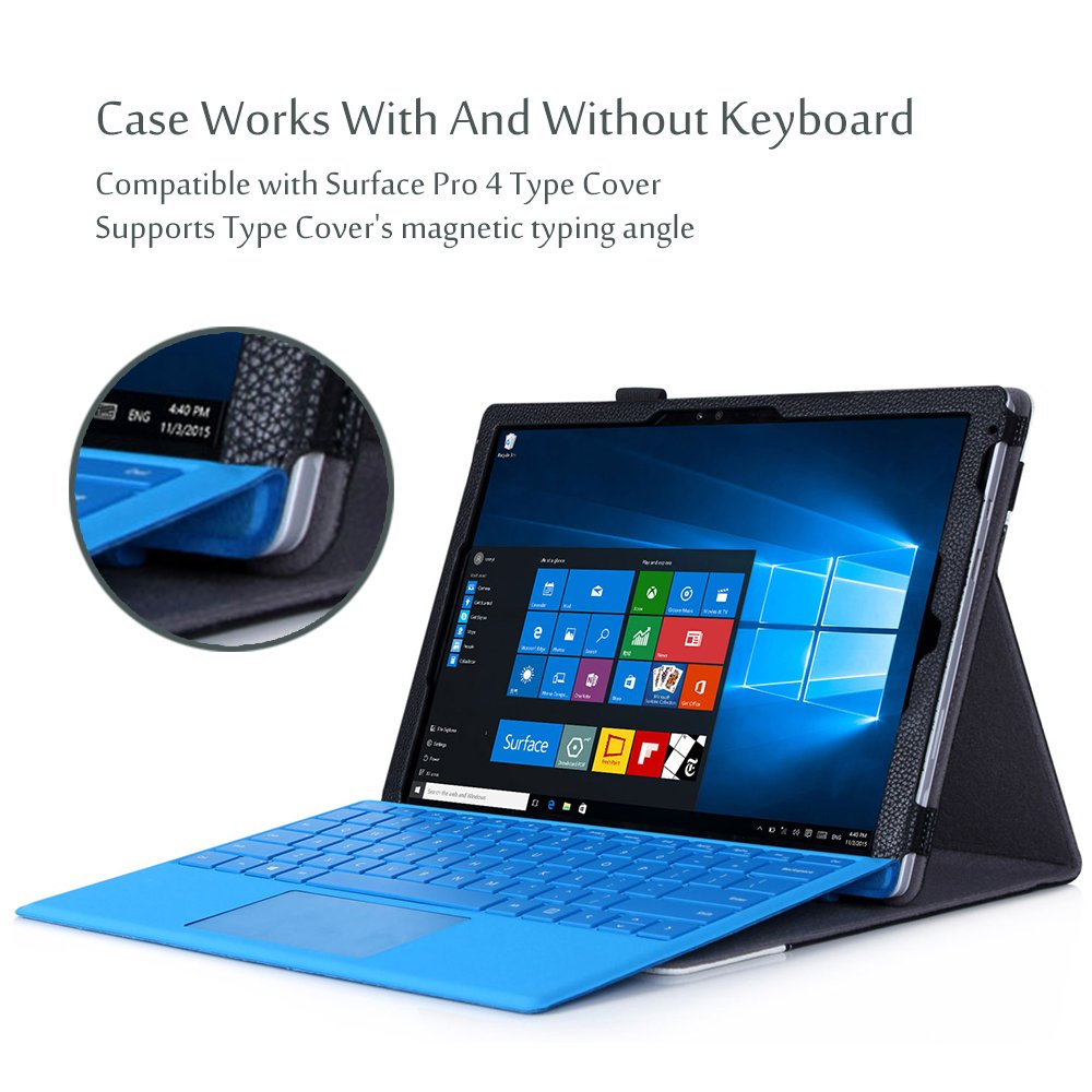 ProCase Surface Pro 7 / Pro 6 / Pro 2017 / Pro 4 / Pro LTE/Pro 3 Case - Folio Cover Case for Microsoft Surface Pro 6 / Pro 2017 / Pro 4 / Pro LTE/Pro 3, Compatible with Type Cover Keyboard –Black