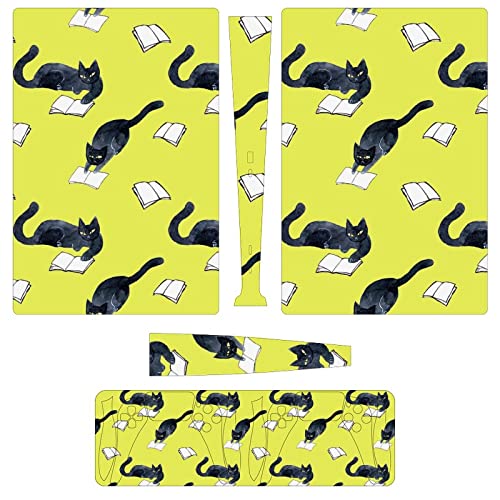 Black Cats Reading Full Protective Skin Cover Design Wrap Decal Sticker Compatible with PS5 Digital Edition Console and Controller