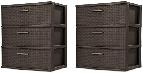 Sterilite 25306P01 3-Drawer Wide Weave Tower, Espresso, 2-Pack
