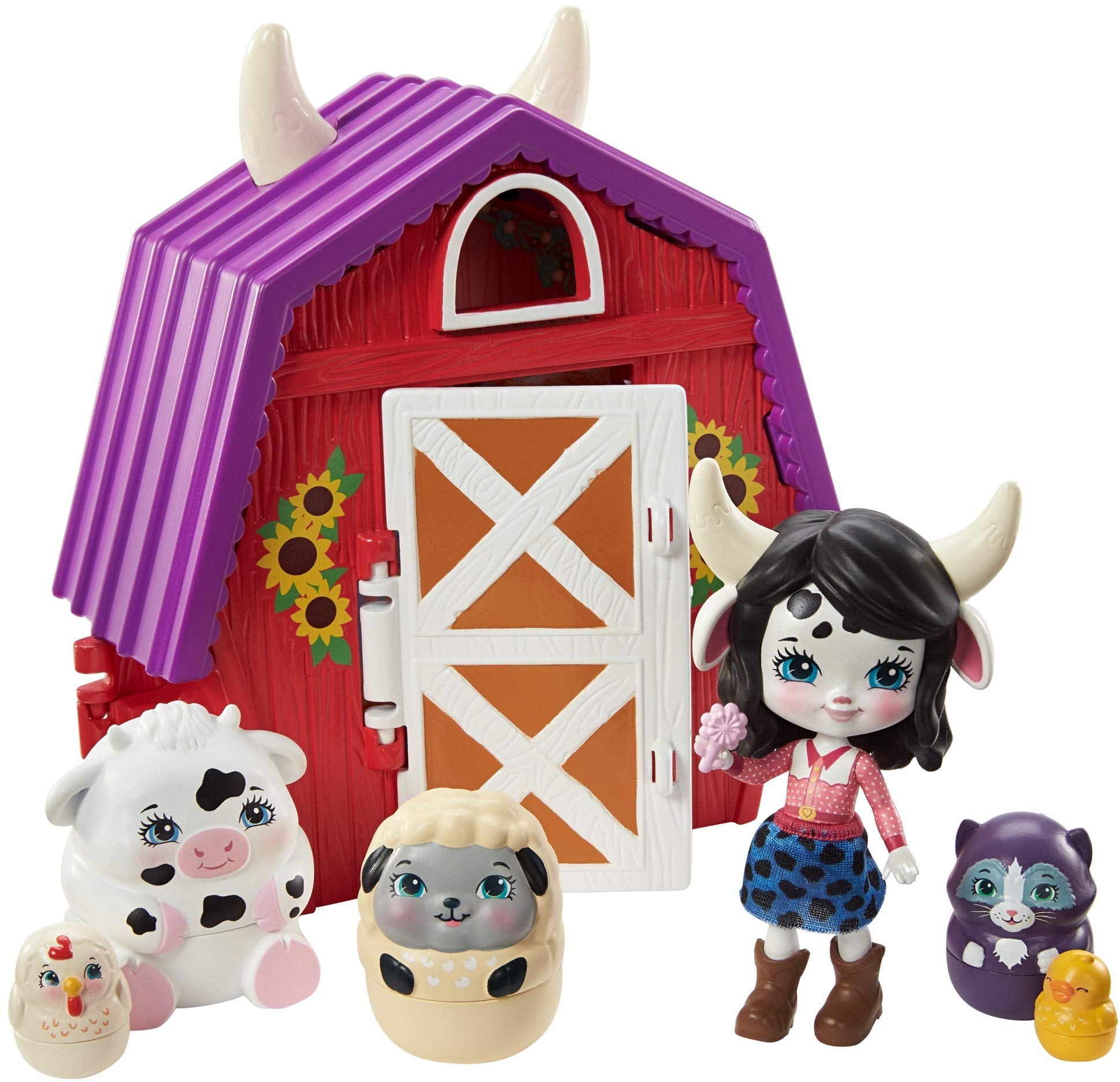 Enchantimals Secret Besties Farmhouse Playset with Small Doll House, Cambrie Cow Doll (3.5-inch), 5 Nesting Animal Figures & Accessory, Harvest Hills Toy Collection