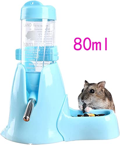 Hamster Automatic Feeder Dispenser for Small Animal Rhamster Ferret Bunny Rabbit Pig Hedgehog Bird Feed Pets, Mini Auto Food Feeding Cage Water Bowl for Vacation(1pcs Feeder+1pcs Water Bowl(Blue)