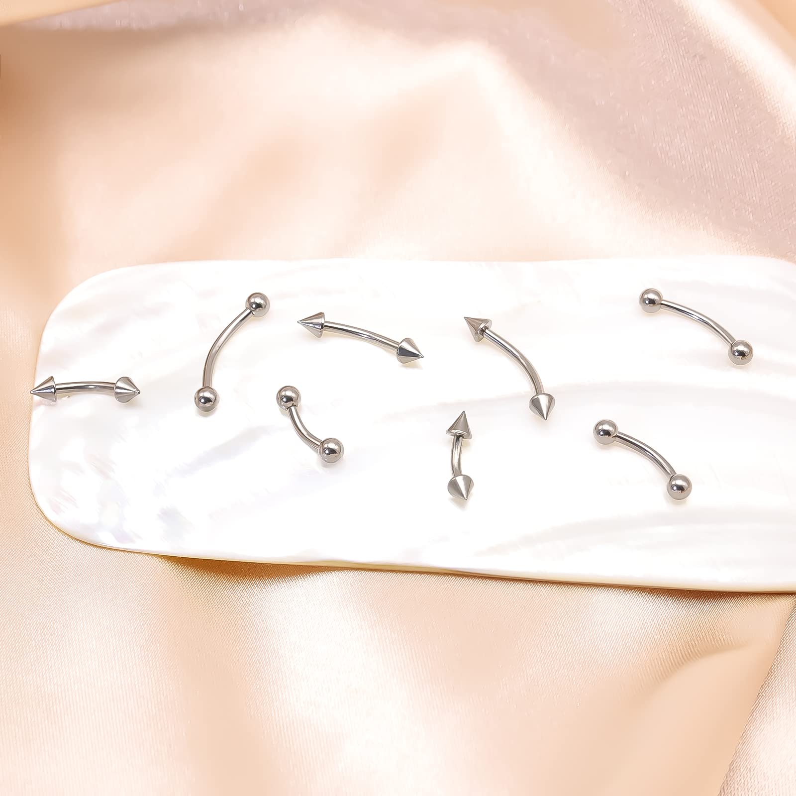 BLISI 8PCS 16G Implant Grade Titanium Silver Curved Barbell Eyebrow Piercing Rings Vertical Labret Lip Jewelry Rook Piercings 6mm/8mm/10mm/12mm Body Piercing Jewelry
