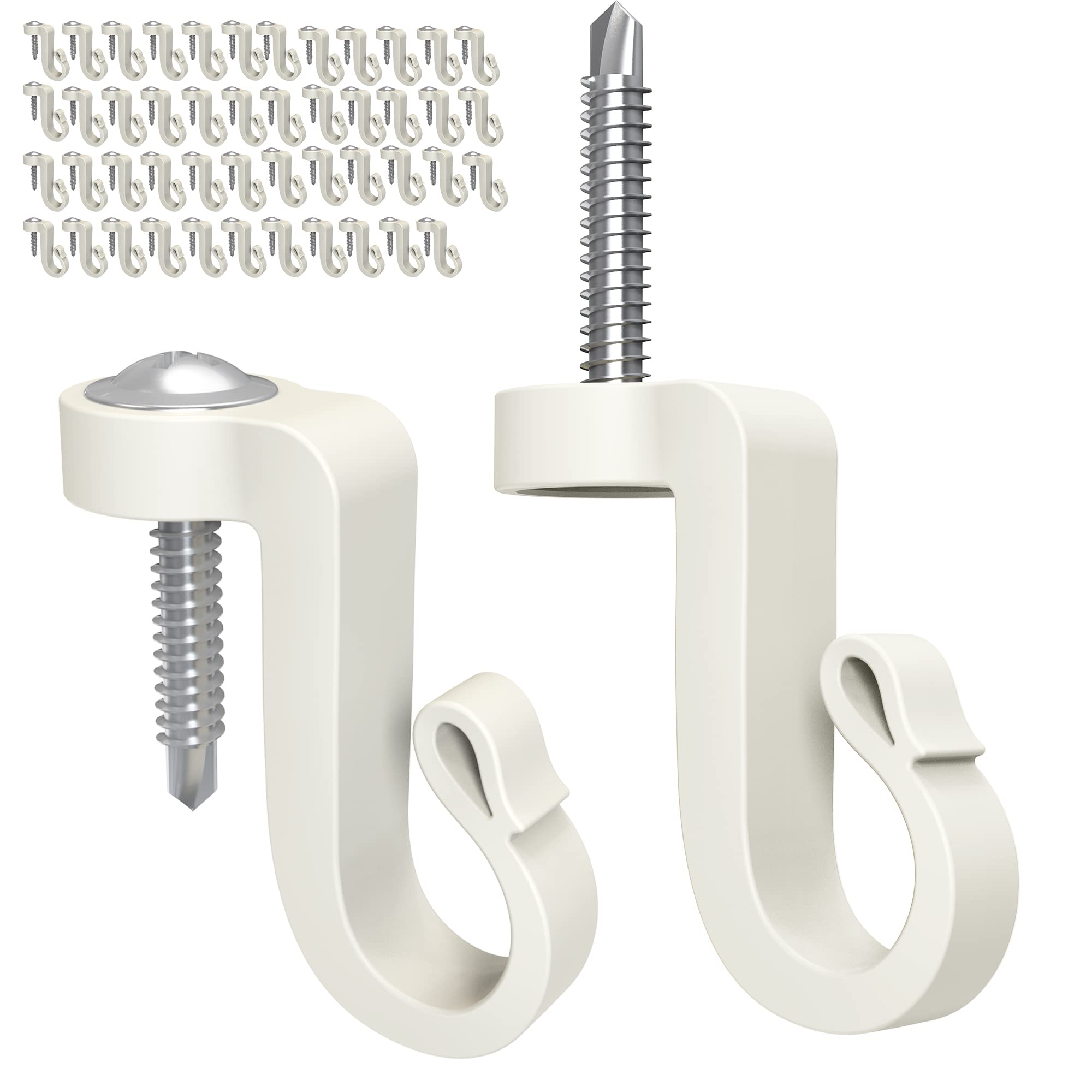 Monliful Pack of 48 Q Hanger Screws in Hooks Christmas Light Hooks,Outdoor Hooks for String Lights and Fairy Lights and Garage New Year Party Outdoor Easy Release Wire