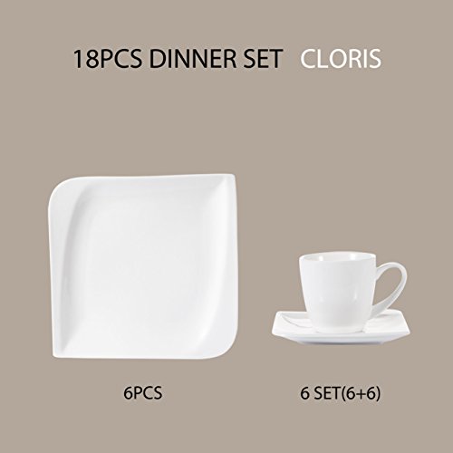 vancasso 18-Piece Dinnerware Set, Service for 6,Durable Porcelain Dinnerware Set, Teacup, Plates and Saucers, Ivory White