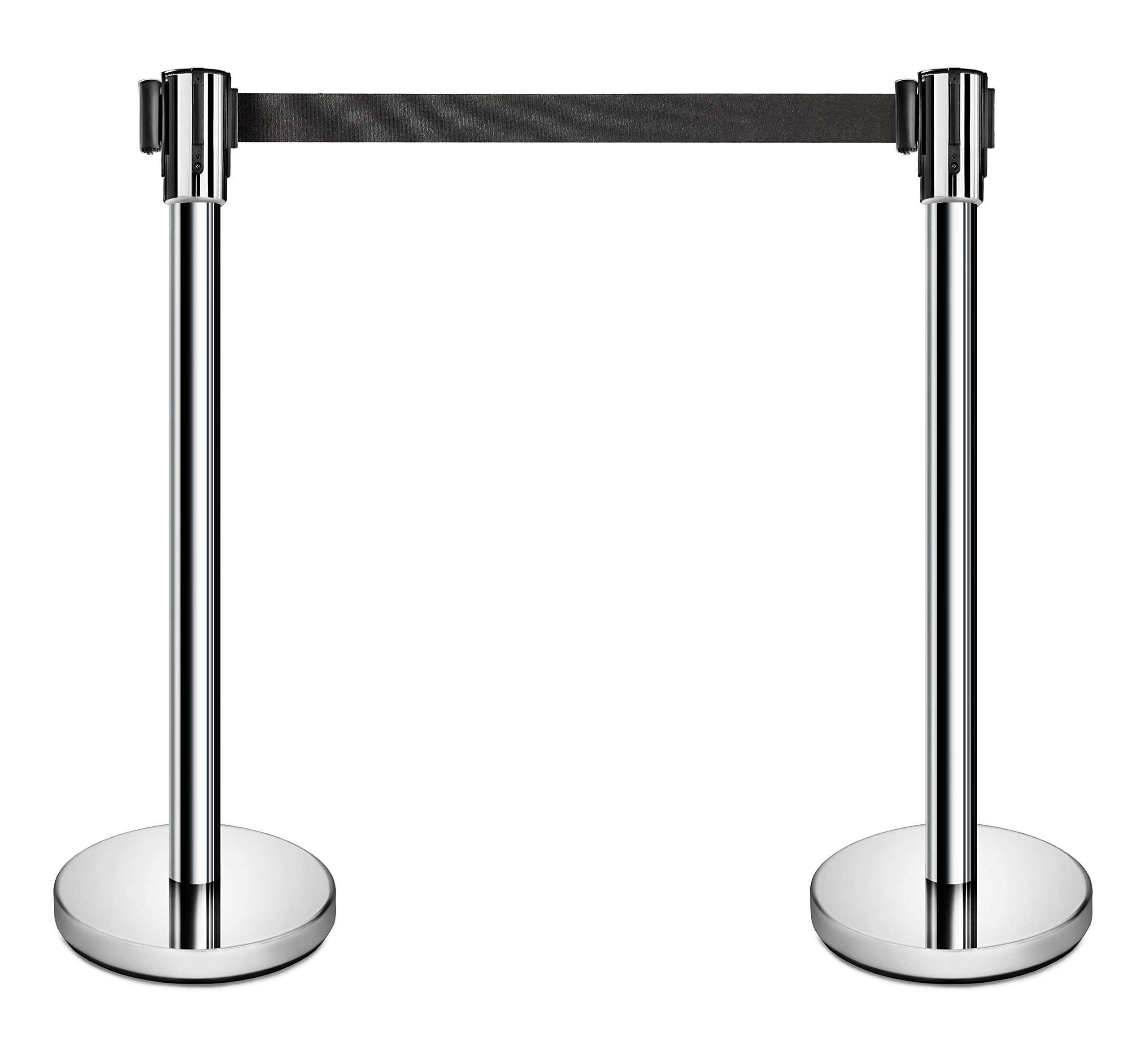 New Star Foodservice 54606 Stanchions, 36-Inch Height, 6.5-Foot Retractable Belt, Set of 2, Silver Belt