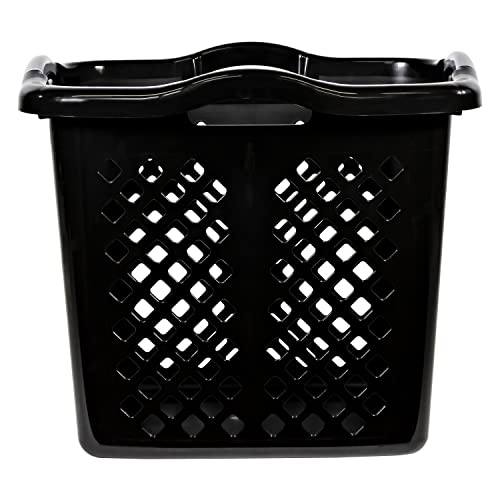 EGEN Home Logic 2 Bushel Lamper Plastic Laundry Basket with Silver Handles, Black