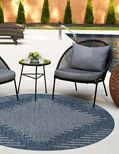 Unique Loom Outdoor Modern Collection Area Rug - Tambor (6' Round Blue/Ivory)