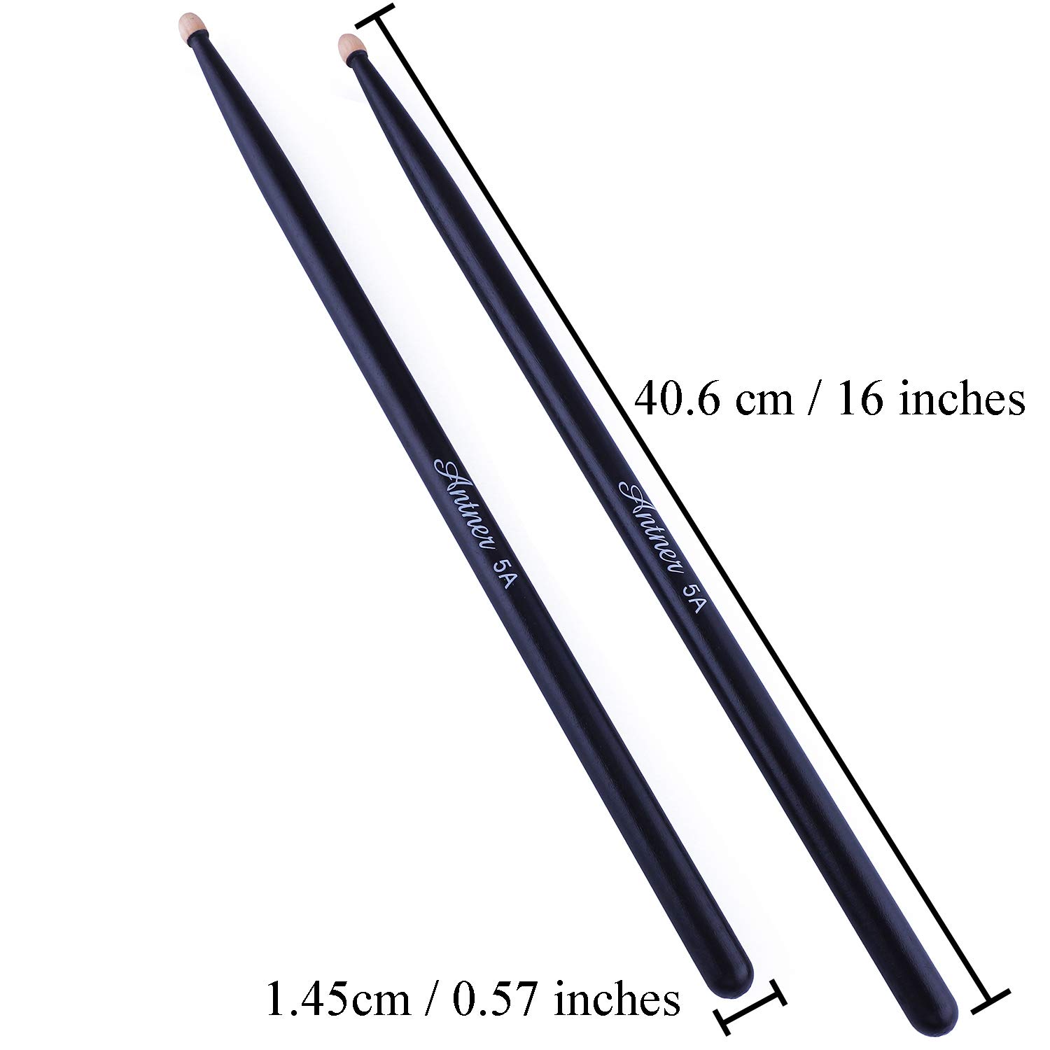 Antner 3 Pairs Drum Sticks 5A Classic Maple Drumsticks Wood Tip Drumstick for Student and Adult, Black/Red/Blue
