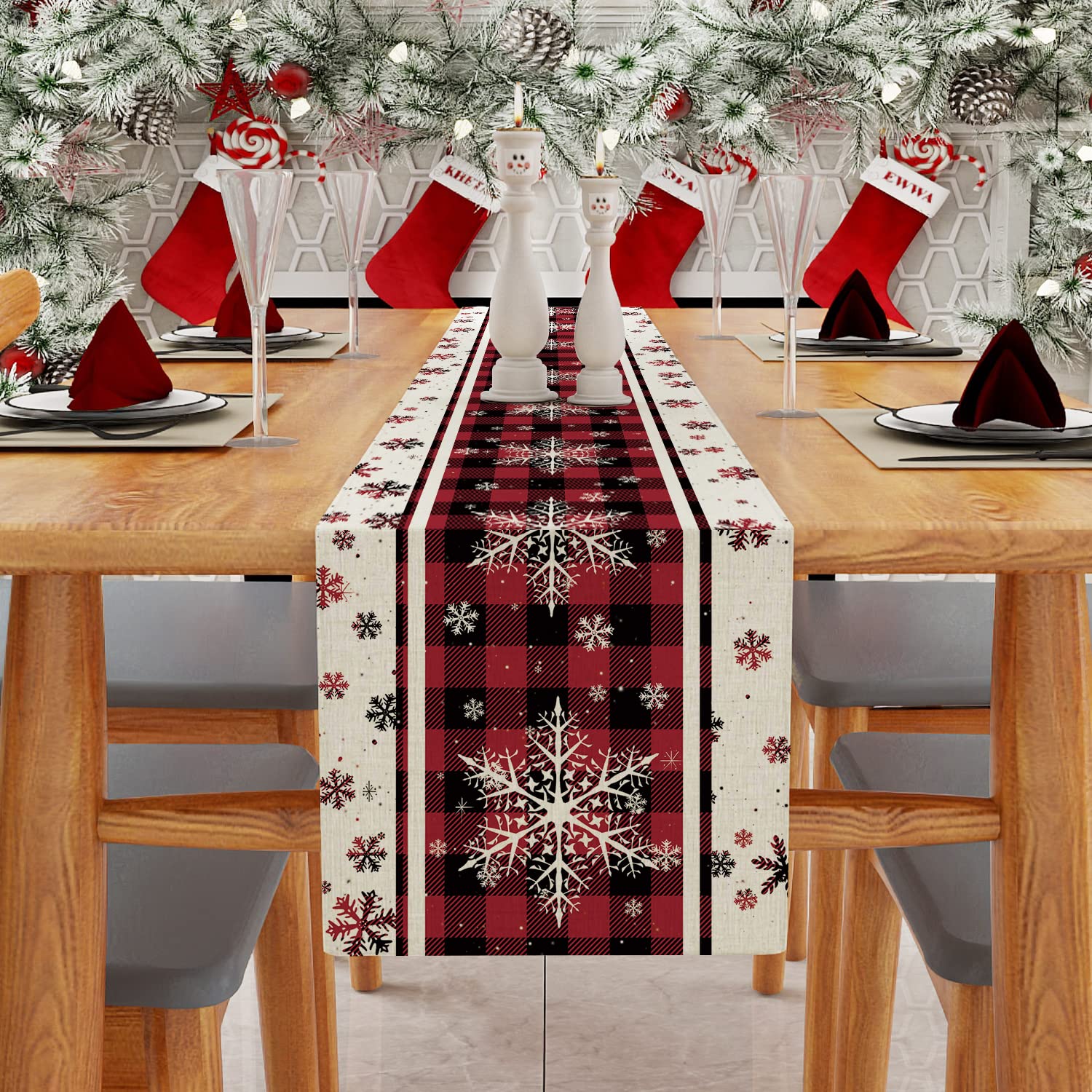 DESIHOM Red Christmas Snowflake Table Runner 13 x 48 Inch, Winter Snow Theme Coffee Christmas Table Runner for Dining,Holiday Christmas Decorations Indoor Home Table Decor
