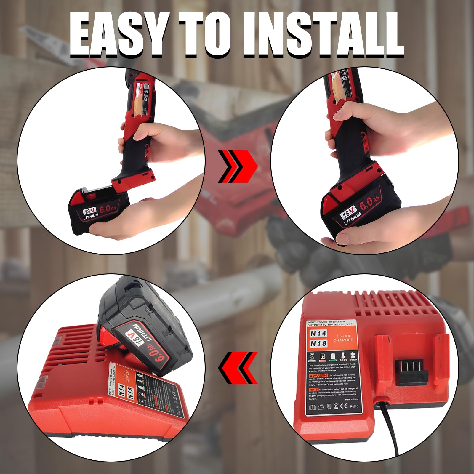 KIGWOF 4 Packs 18V 6.0Ah Battery Replacement for Milwaukee M18 Battery Compatible with M18 Milwaukee XC Lithium-Ion Battery 48-11-1850 48-11-1852 48-11-1840 48-11-1860 Cordless Tools