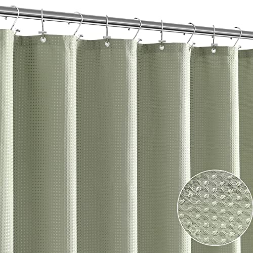 GERGELLA Sage Green Shower Curtain - Waffle Heavy Duty Fabric Shower Curtains for Bathroom, Showers, Hotel Spa Luxury Weighted Polyester Cloth Bath Curtain Set with 12 Hooks,72Wx72H,Green