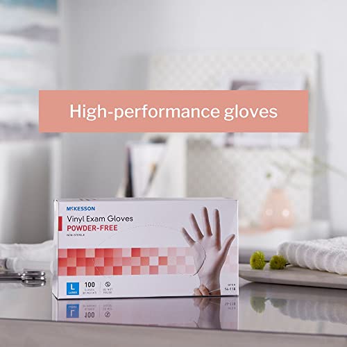 McKesson Vinyl Exam Gloves, Non-Sterile, Powder-Free, Large, 100 Count, 1 Box