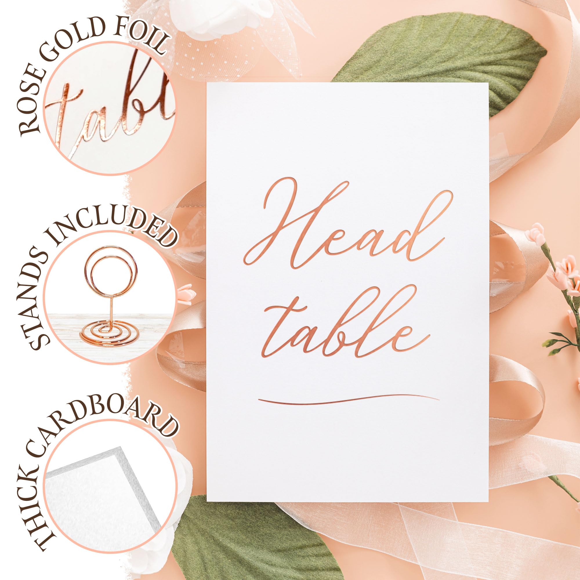 Rose Gold Table Numbers , 30 pc Wedding Table Numbers with Rose Gold Stands , Anniversary , Birthday , Bridal Shower Party , Baby Showers , Event