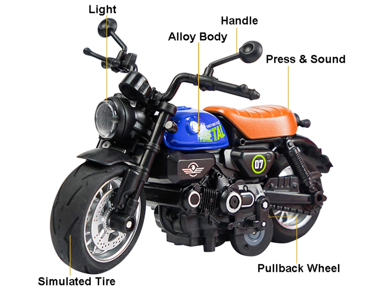 Gilumza Pull Back Motorcycle Toys, Tiny Gift with Music Lighting, Classic Motorcycles Toy for Boys Kids Age 3 4 5 6 7 8 Year Old (White)