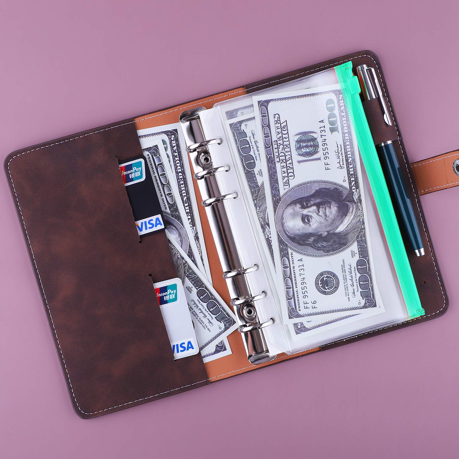 Antner A6 Budget Binder with Zipper Envelopes for Budgeting, Money Organizer for Cash, Budget Planner with Cash Envelopes, Money Saving Binder with Labels, Marble Blue