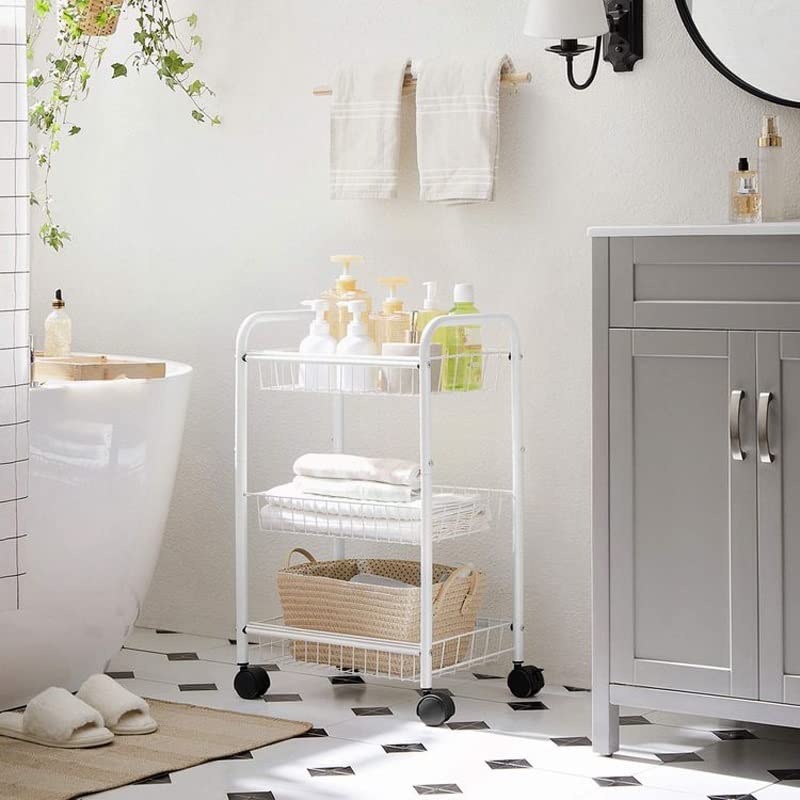 EYHLKM 3 Tier Kitchen Trolley on Wheels with Handle Trolley for Kitchen Bathroom Cabinet White Black (Color : A, Size : 28.3cm*16.5cm)