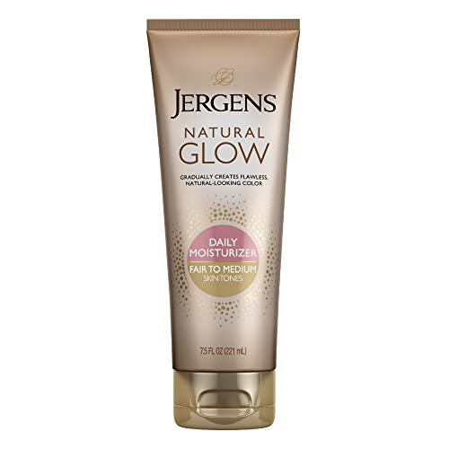 Jergens Natural Glow Self Tanner Body Lotion, Sunless Tanning, Fair to Medium Skin Tone, Daily Moisturizer with Coconut Oil, Vitamin E and Antioxidants, 7.5 Oz