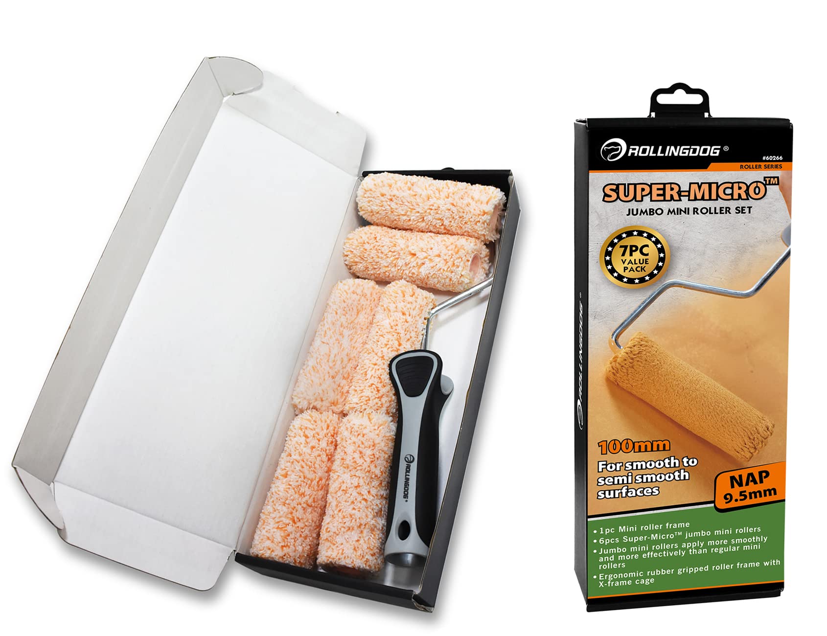 ROLLINGDOG Mini Roller - 4 Inch Jumbo Microfiber Small Paint Roller Covers 3/8” Nap