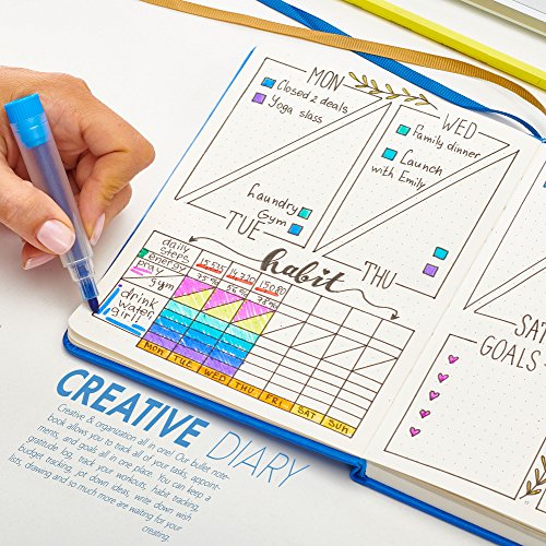 Little More Dot Grid Notebook - Dotted Notebook Journal Hardcover with Thick Paper - Leather Pocket Bullet Planner (7" x 5.5") - Small Diary with Numbered Pages with Pen Loop (Blue)