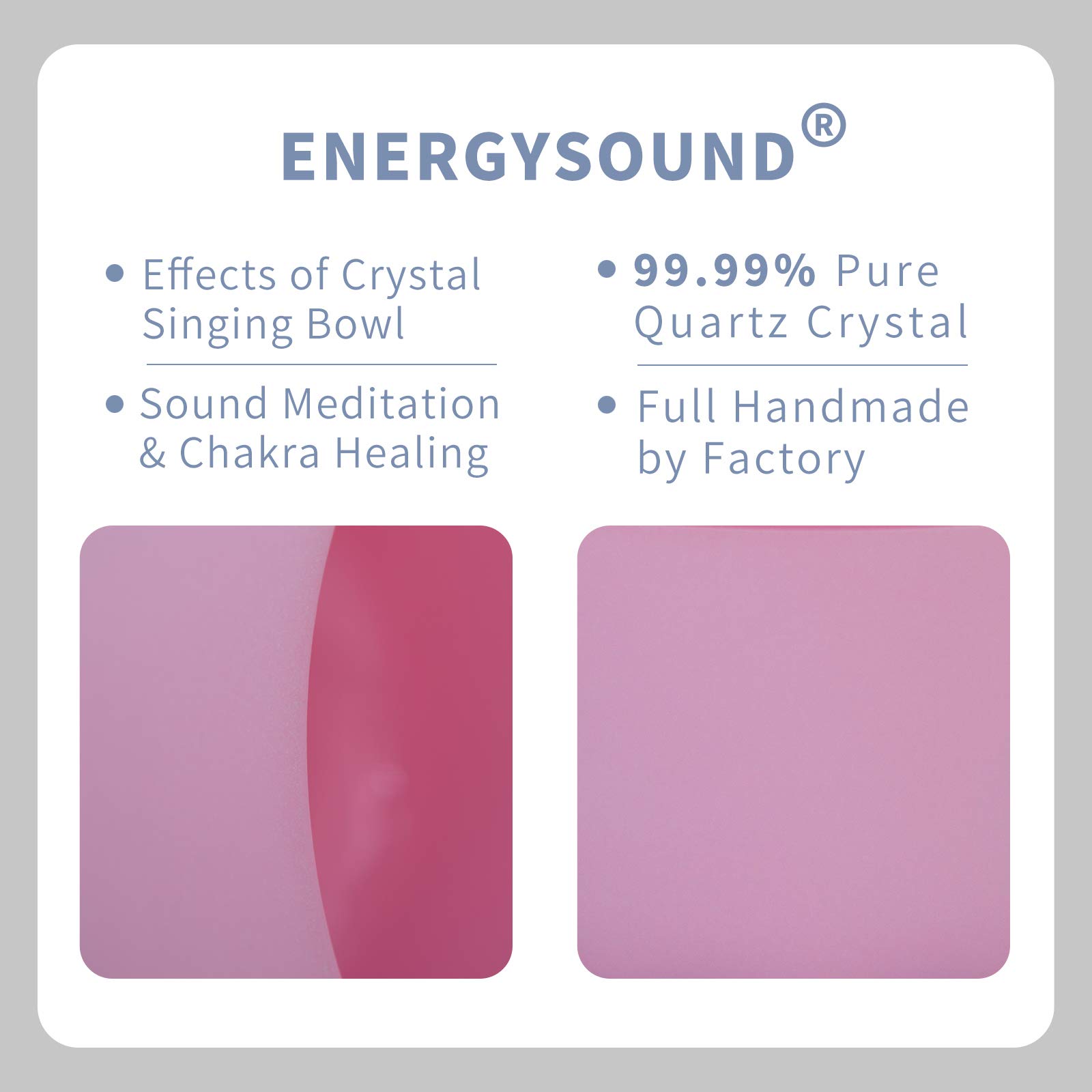 ENERGYSOUND Perfect Pitch 432Hz Frosted C# Adrenals Chakra Pink Colored Frosted Quartz Crystal Singing Bowl 10 inch mallet and o-ring included