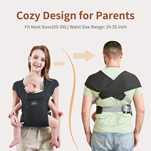 Newborn Carrier, MOMTORY Baby Carrier(7-25lbs), Cozy Baby Wrap Carrier, with Hook&Loop for Easily Adjustable, Soft Fabric, Deep Grey