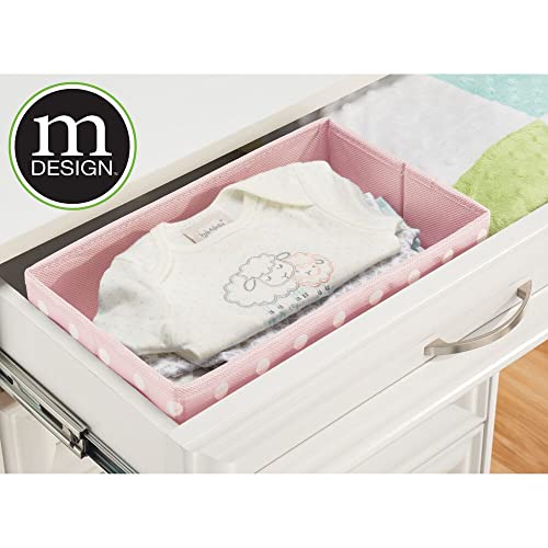 mDesign Fabric Drawer Organizer Bins, Kids/Baby Nursery Dresser, Closet, Shelf, Playroom Organization, Hold Clothes, Toys, Diapers, Bibs, Blankets, 4 Pack - Pink/White Polka Dot