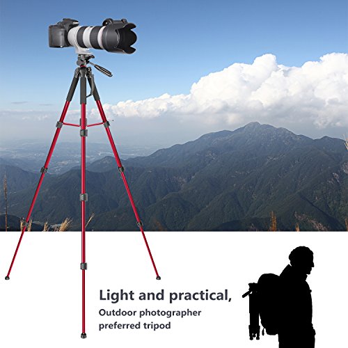 NEEWER Portable Aluminum Alloy Camera 2 in 1 Tripod Monopod Max. 70"/177cm with 3 Way Swivel Pan Head and Carrying Bag for DSLR, DV Video Camcorder (SAB264, Red)