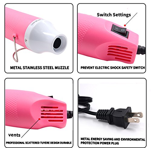 Heat Gun,mofa Hot Air Gun Tools Shrink Gun with Stand For DIY Embossing And Drying Paint Multi-Purpose Electric Heating Nozzle 300W 110V(Pink,White)