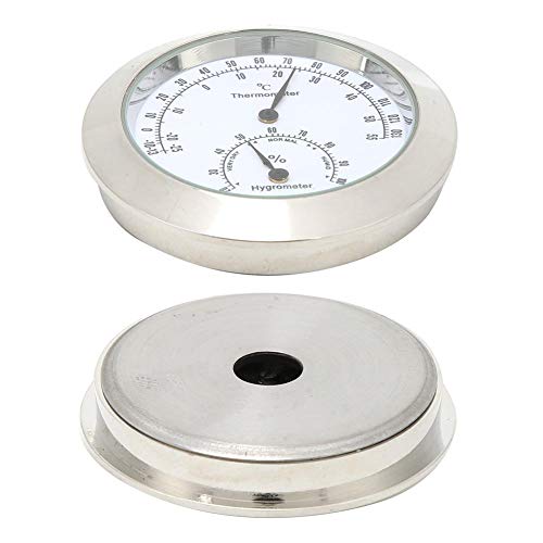 Guitar Case Hygrometer,Hygrometer Thermometer for Humidor Violin,Round Alloy Digital Thermometer Hygrometer Humidity Temperature Meter for Violin Guitar Case for Indoor and Outdoor(Silver)