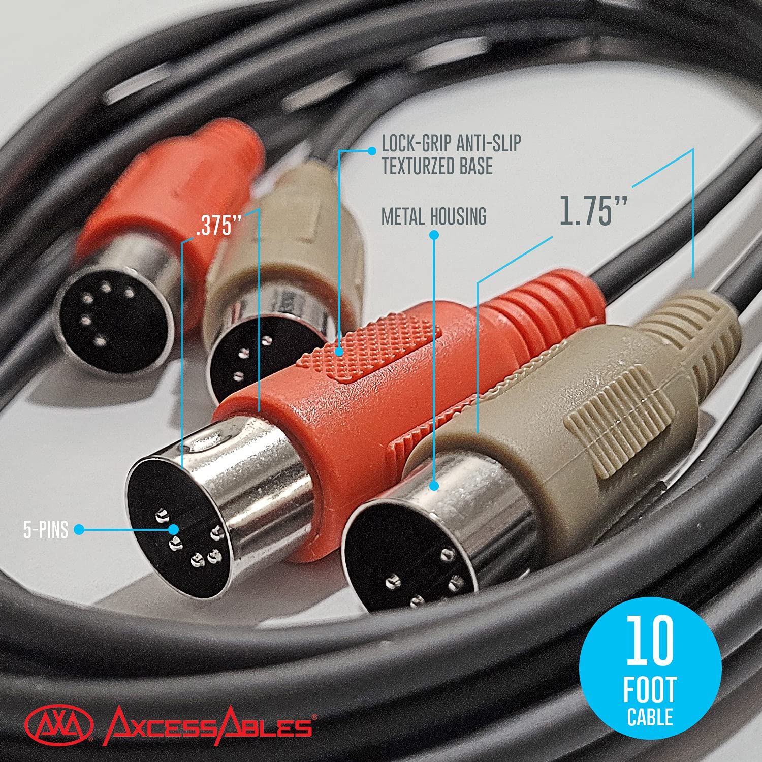 AxcessAbles MID-203 Dual Midi Cable 5 Pin To Same - 3 M.