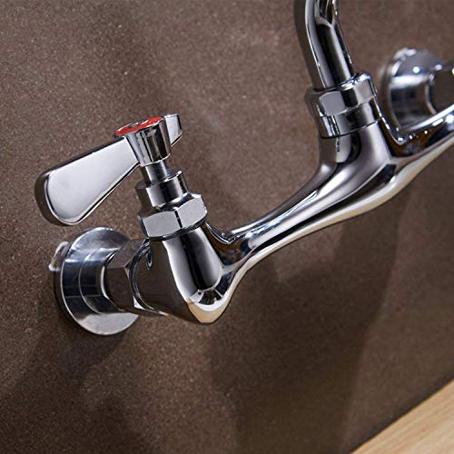 Kitchen Faucet Wall Mount Commercial Sink Faucet Kitchen Utility Laundry 8 Inch Swivel Spout 2 Dual Handle Restaurant Chrome Mixer Tap