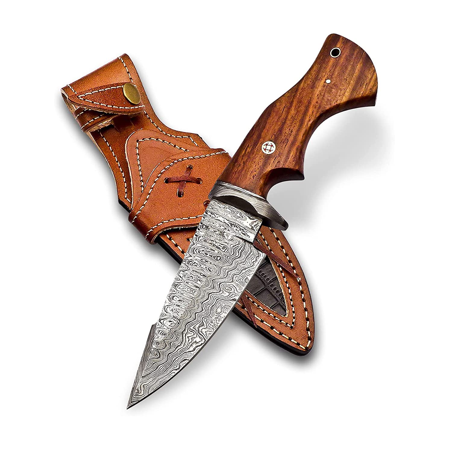 B H 9.7 Inch Handmade Damascus steel hunting knife | Bushcraft Knife with Sheath for Men | Fixed Blade Non-Slip Walnut wood Handle