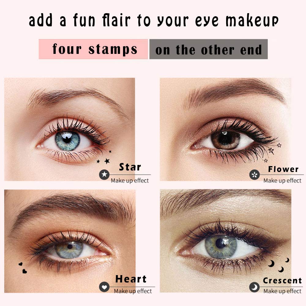Black Liquid Eyeliner & Stamp Set - 4 PCs Winged Eyeliners and 4 Shapes Stamps, Dual ended 2-in-1 Eye Makeup Pen