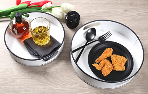Decorative Coffee Table Tray,Galvanized Round Serving Tray for Living Room, Round Metal Tray for Ottoman or Side Table, Charcuterie Board or Cheese Platter,Set of 2 Countertop Fruit Tray Baskets