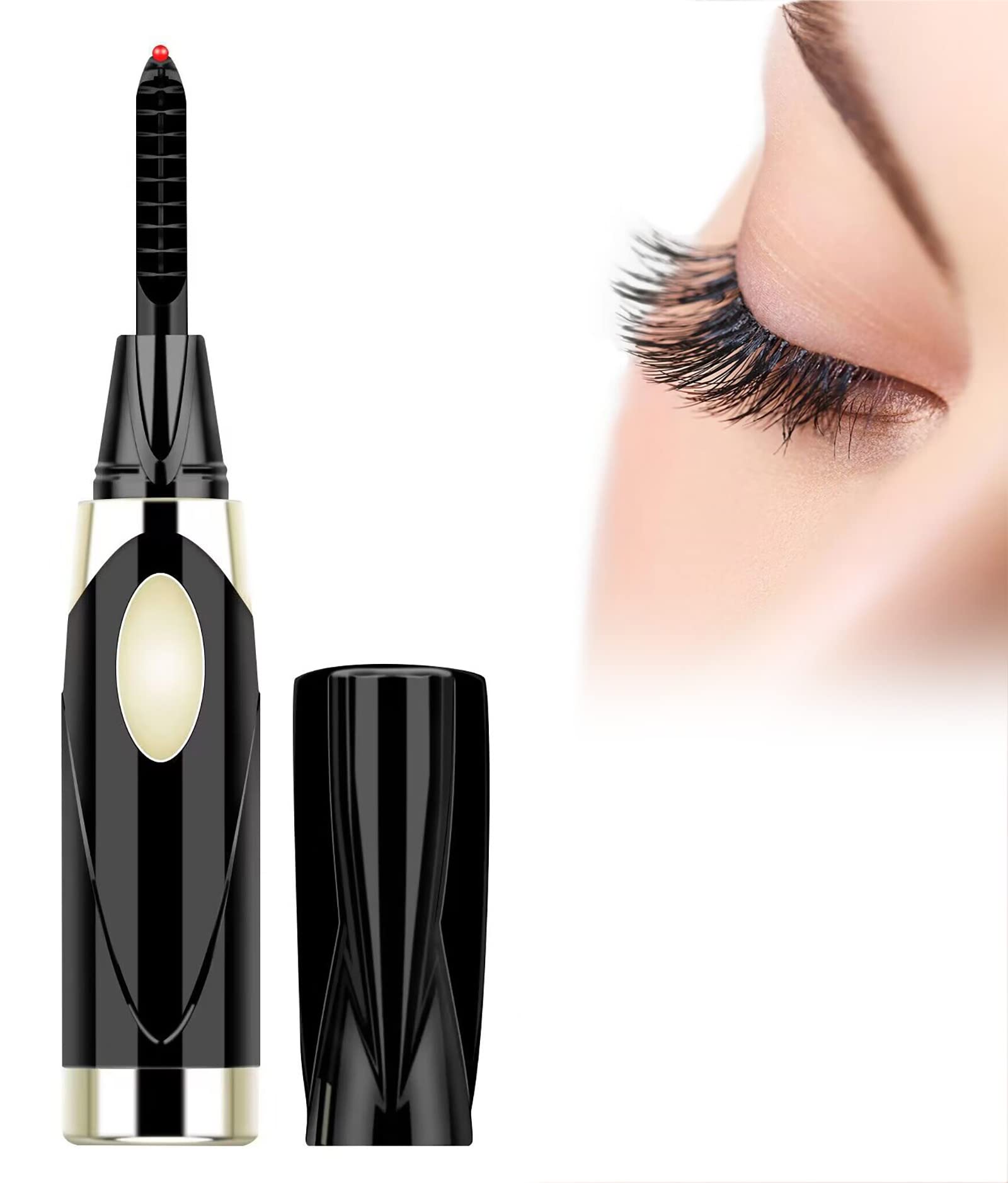 Black Heated Eyelash Curler, Rechargeable Heated Lash Curler with 2 Temperature Modes for Quick Natural Curling and Long Lasting