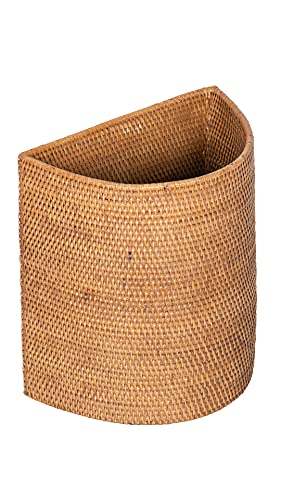 KOUBOO 1030082, Honey Brown Handwoven Half-Moon Rattan Waste Basket