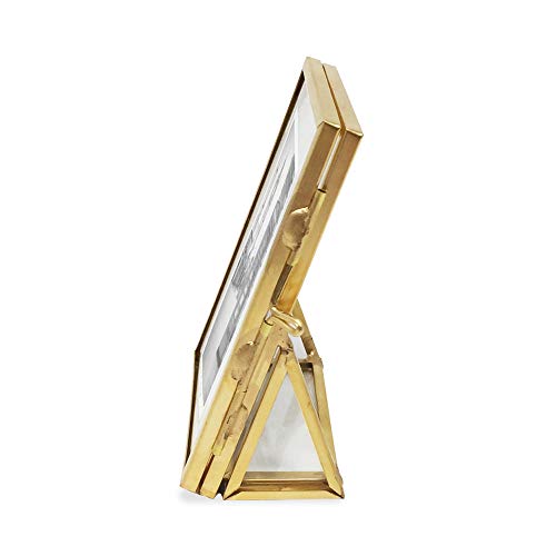 Isaac Jacobs 2x3, Antique Gold, Vintage Style Brass and Glass, Floating Photo Frame, Metal, (Vertical), with Locket Closure and Angled Base, for Pictures, Art, Mementos, Keepsakes (2x3, Antique Gold)