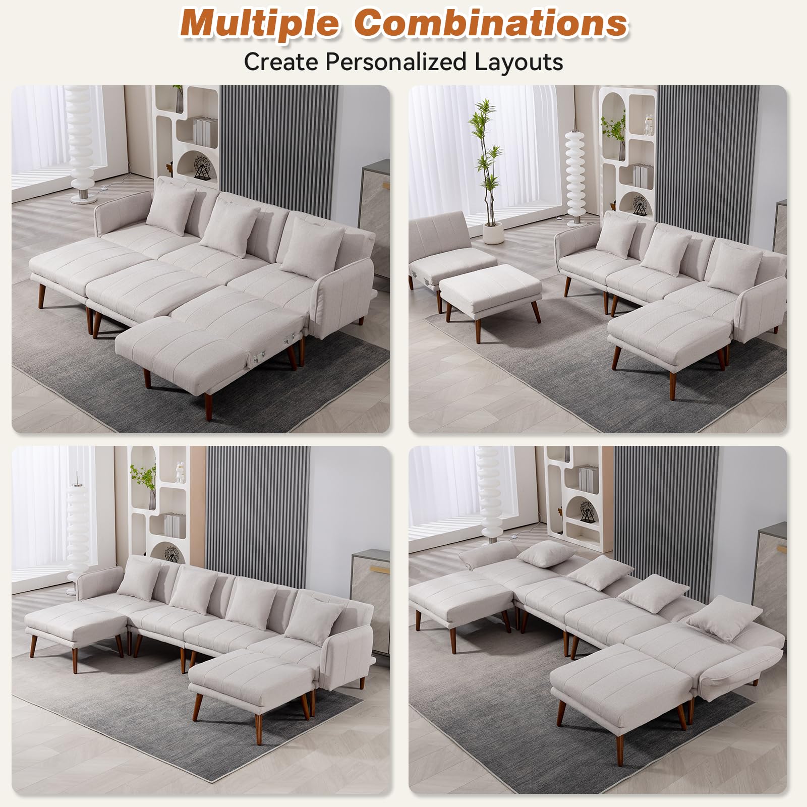 Suvivityse 113.4'' Sectional Couches Convertible Sofa Bed Sleeper Futon Couch 2-in-1 Comfy Deep Seat Sofa Cama Modular L-Shaped Modern for Living Room Bedroom Office