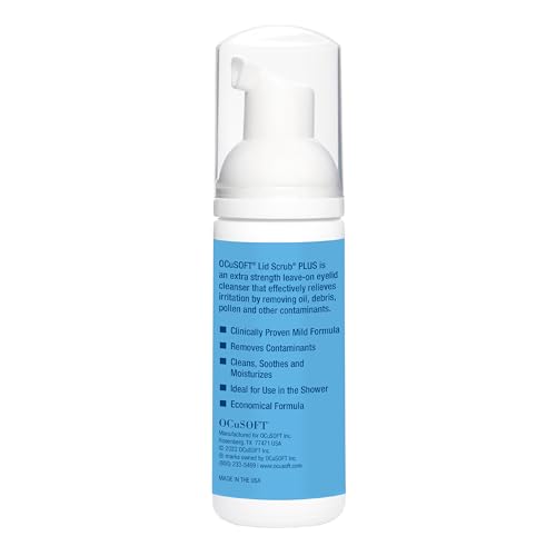 OCuSOFT Lid Scrub PLUS Foam- Moderate to Severe Eyelid Conditions - Instant Foaming Eyelid & Eyelash Cleanser - Extra Strength Daily Eyelid Cleanser to Remove Oil, Dirt, Pollen & Eye Makeup-1.68 fl oz