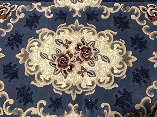 Traditional Aubusson Persian Area Rug Light Blue with Red Design 507 (5 Feet 3 Inch X 7 Feet 2 Inch)