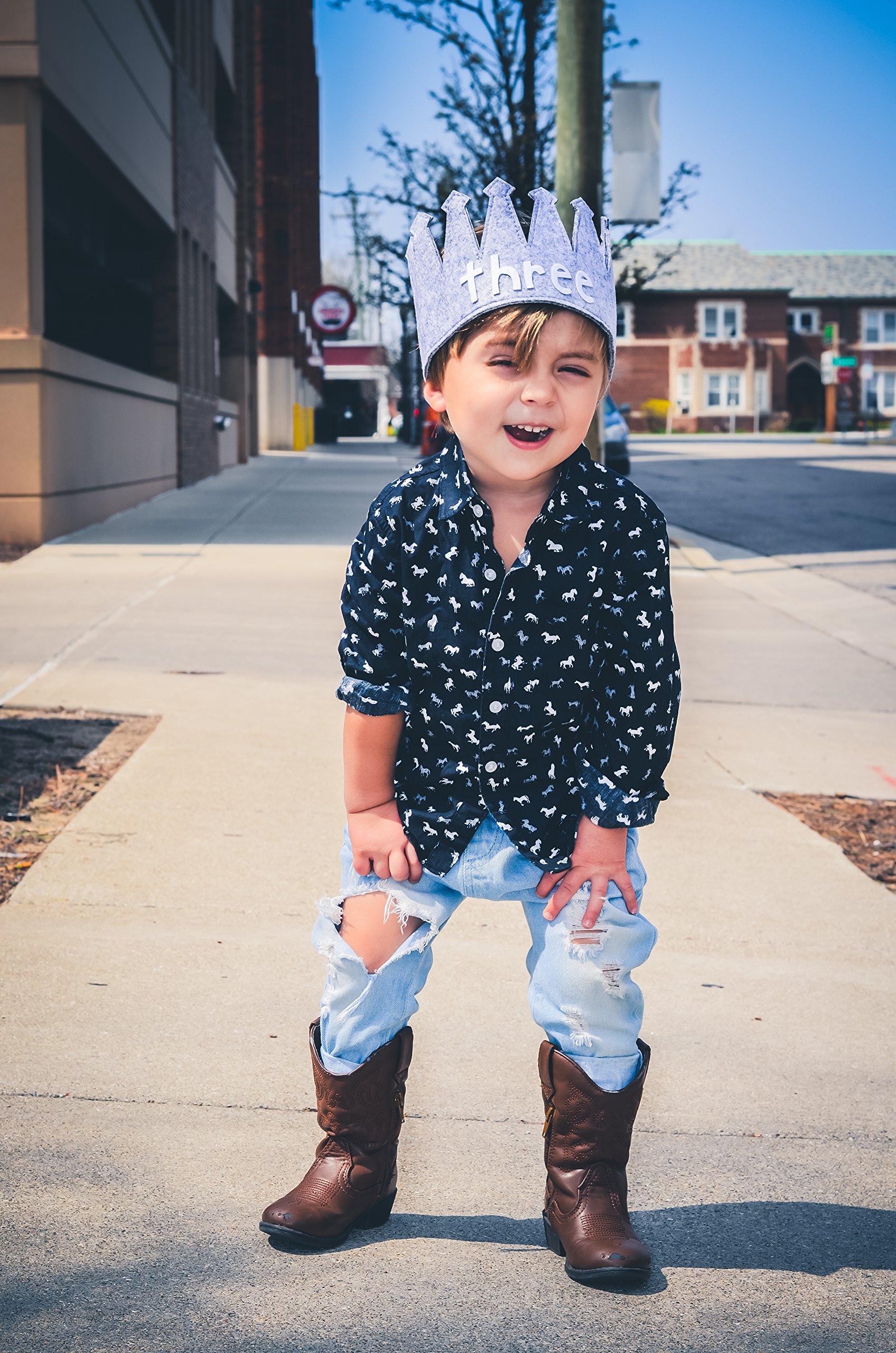 Toddler Third Crown Birthday Gray White Party I am 3 B-Day Hat Girl Boy