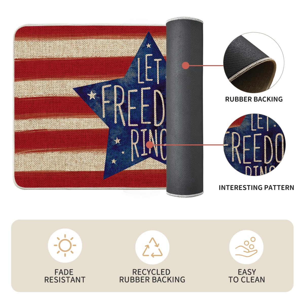 Artoid Mode Stripes Let Freedom Ring Kitchen Mats Set of 2, 4th of July Patriotic Liberty - 17x29 and 17x47 Inch