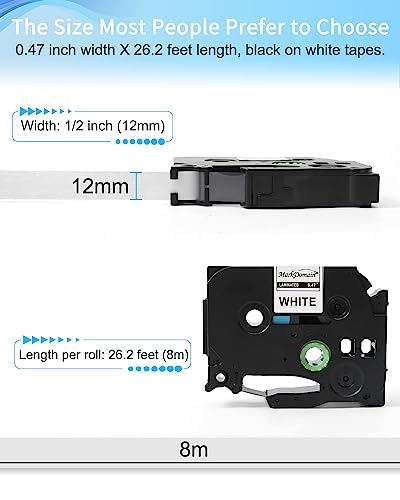 MarkDomain 10-Pack P Touch Label Maker Tape Replacement for Brother TZe-231 TZe231 Laminated Black on White TZe TZ Tape, Work with Brother PTH110 PTH100 PTD400 PT1290 PT1880, 0.47" x 26.2'(12mm x 8m)