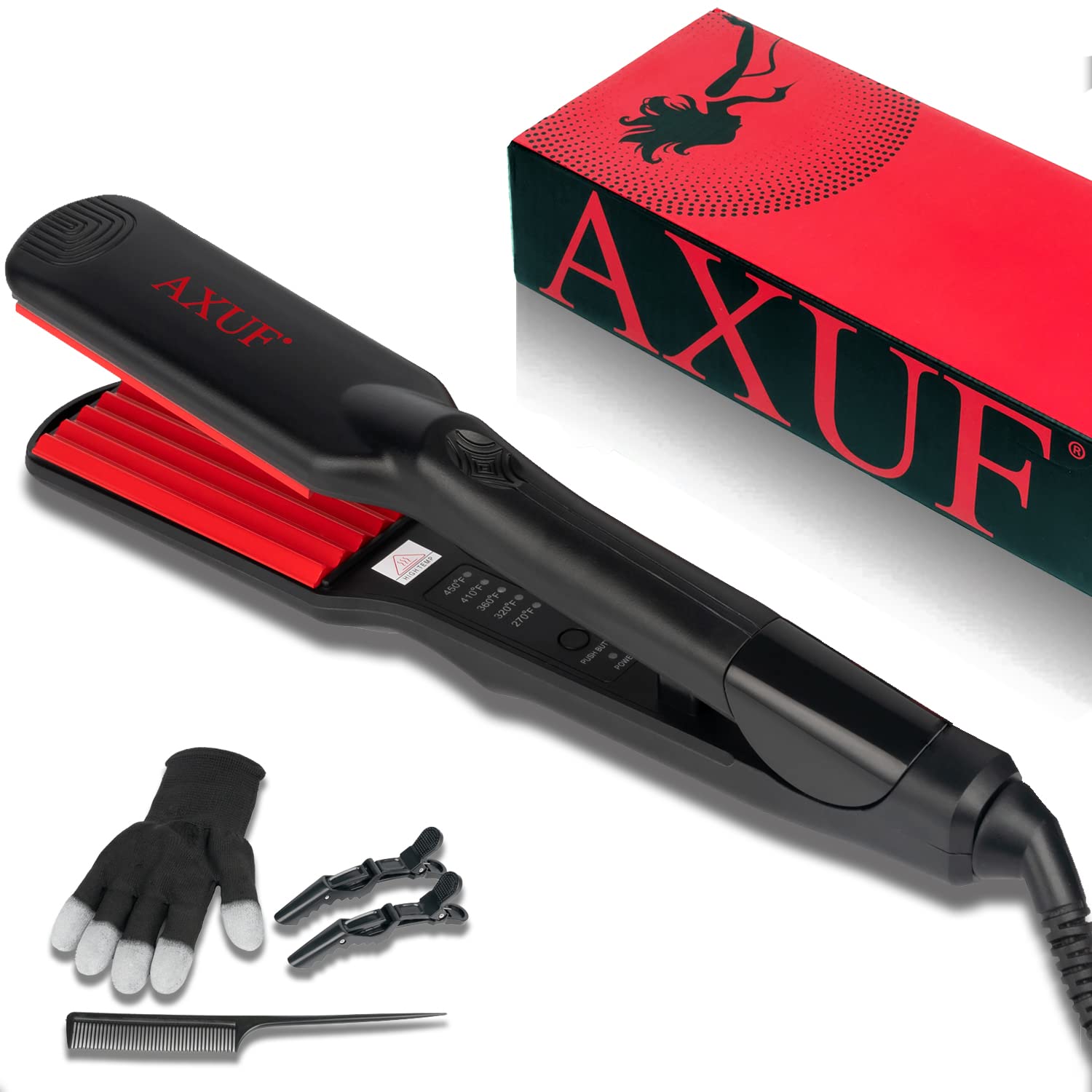 AXUF Hair Straightener, 2 in 1 Straightens & Curls with Adjustable Temp, Auto-Off Flat Iron, 1 Inch Dual Voltage - Crimper Iron