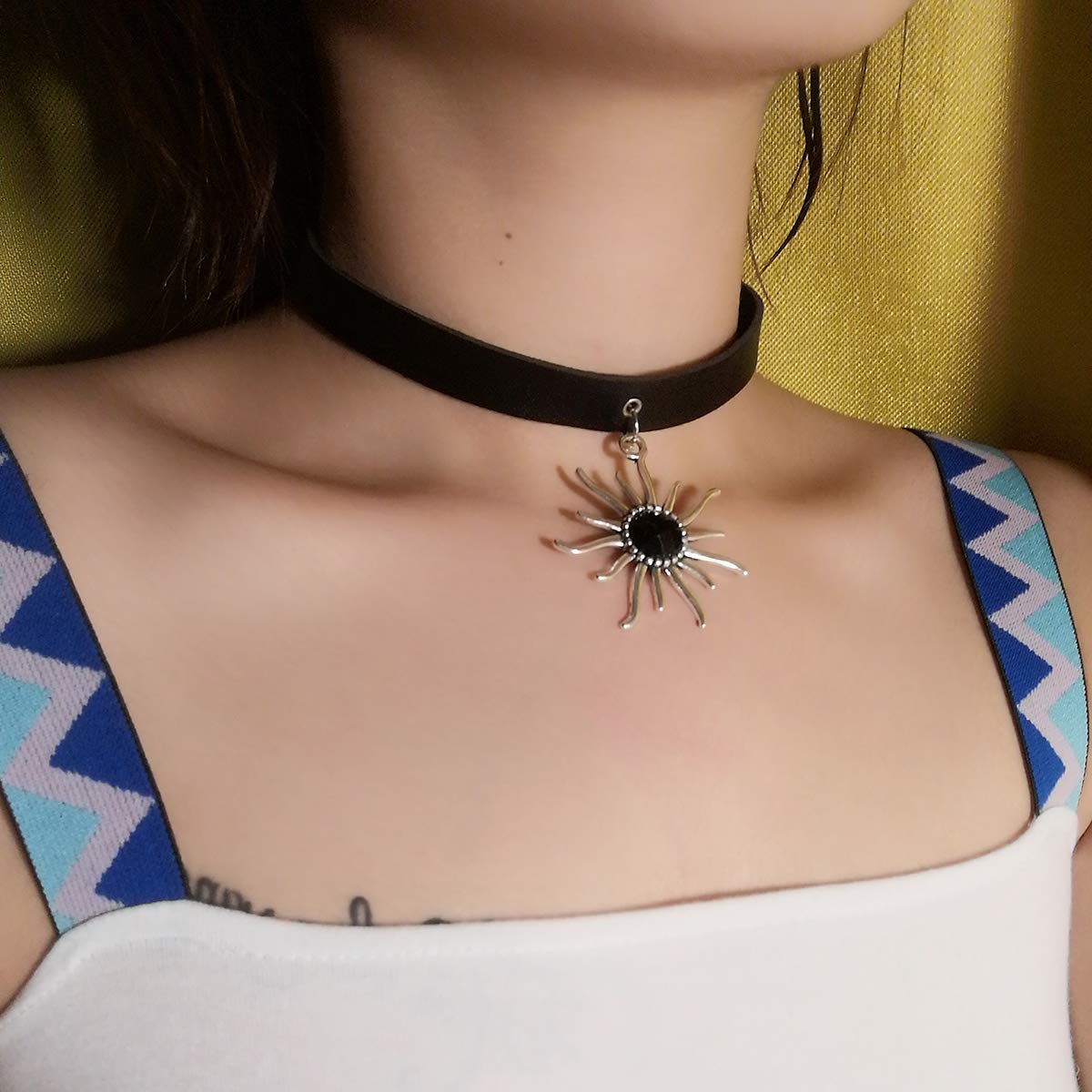 Black Pu Leather 4 Pcs Punk Leather Choker Gothic Accessories Collar for Women Adjustable Heart Cross Gothic Jewelry Gifts Masquerade (A)