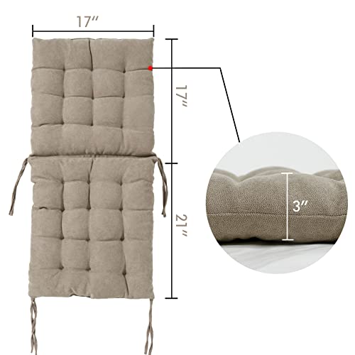 Tiita Rocking Chair Cushion with Ties Overstuffed Seat Back Cushion Pad Tufted Pillow for Outdoor Indoor Home 21" x 17"/17" x 17", Light Brown