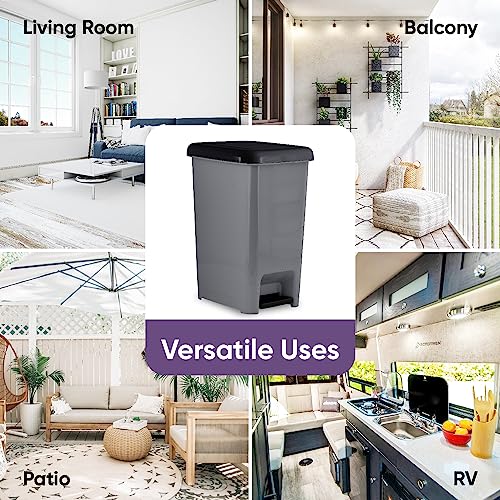 Superio Small 2.5 Gallon Plastic Trash Can with Swing Top Lid, Waste Bin for Under Desk, Office, Bedroom, Bathroom- 10 Qt, Beige/Brown (Grey/Black, Step On)