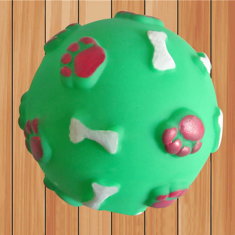 Interactive Squeaky Pet Chew Ball with Bone Print for Puppies, Dog Toy for Chewing and Dental Health