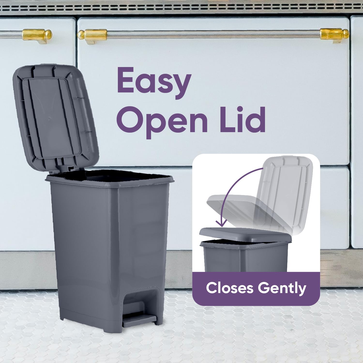 Superio Slim Trash Can with Foot Pedal β 2.5 Gallon Step-On Trash Can with Lid, Small Plastic Garbage Can, Mini Trash Can for Bathroom, Kitchen, Office, Under Desk, Bedroom, Dorm β Onyx Grey, 2