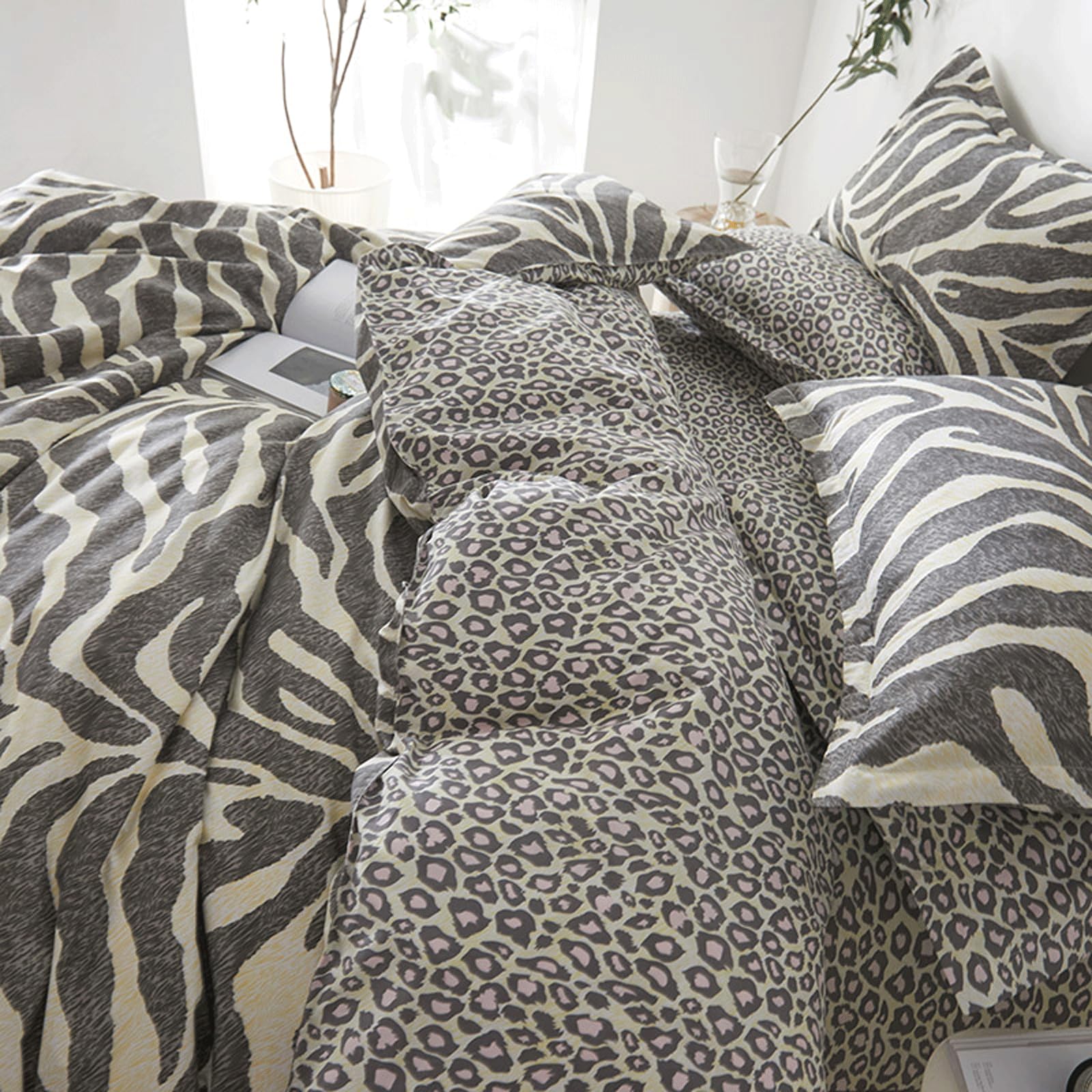 BUniq Duvet Cover 3 Pieces Queen King Full Twin Size with Zipper Closure, 4 Ties(1 Quilt Cover 2 Pillowcases)(Queen,002)